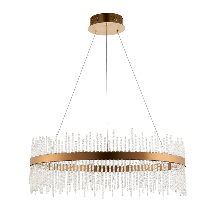 Hoop Pendant with Twisted Glass Rods & Brushed Gold Finish Metalwork ...